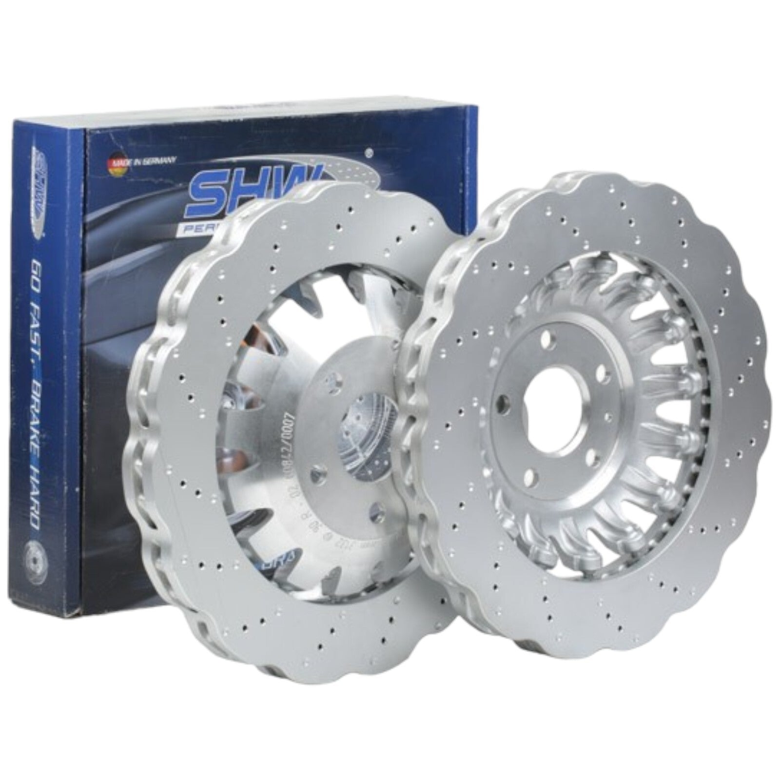 SHW Performance Front Drilled Brake Discs 370x34mm X2 Wavy For Audi RS ...